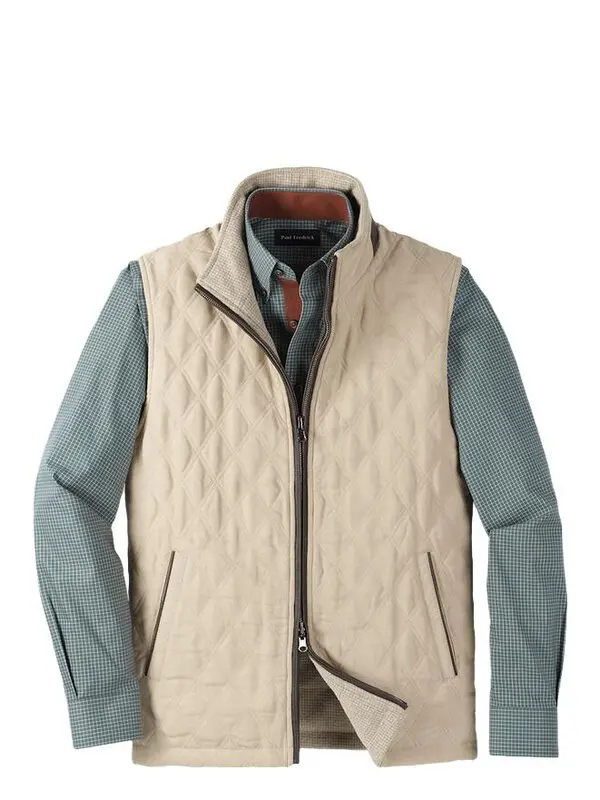 PAUL FREDRICK Microsuede Check Reversible Vest - Cream
