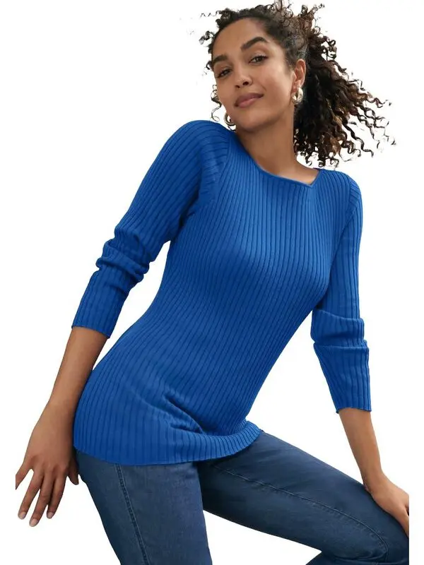JESSICA LONDON Ribbed Knit Boatneck Pullover - Dark Sapphire