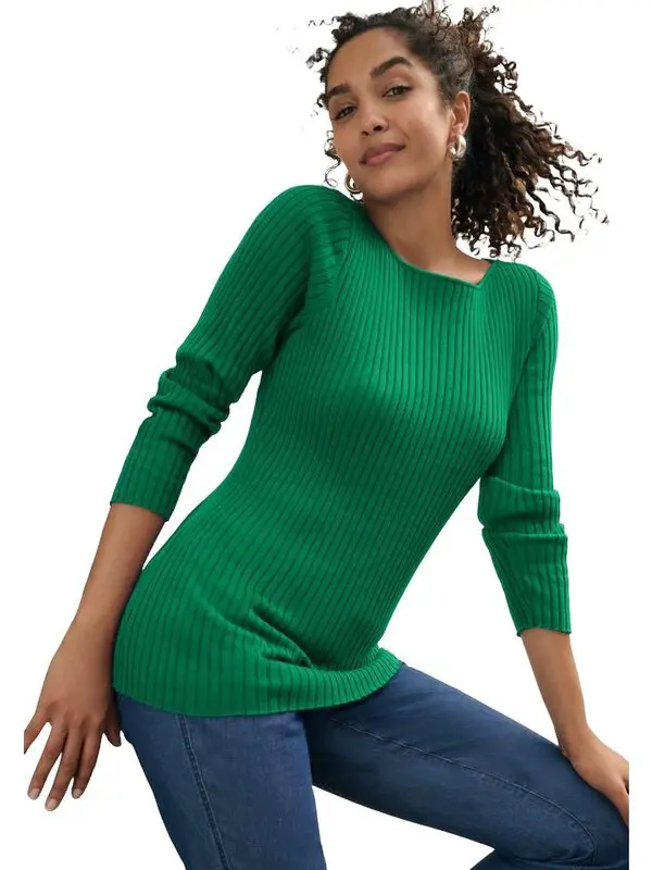 JESSICA LONDON Ribbed Knit Boatneck Pullover - Kelly Green
