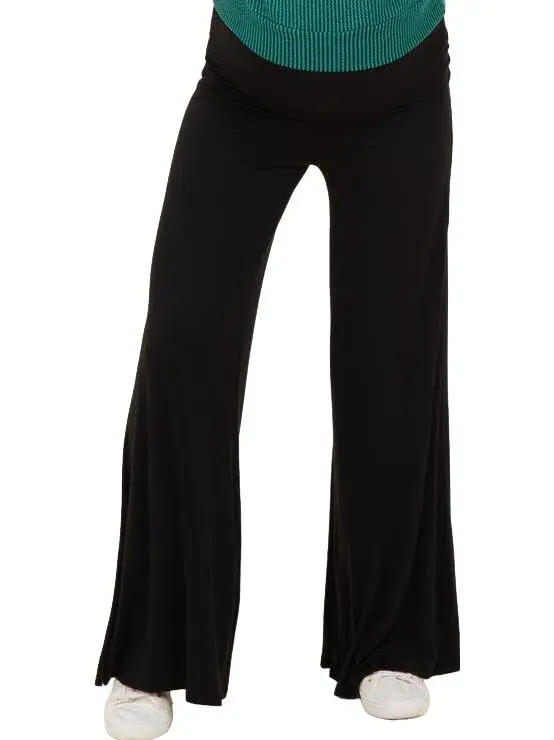 PINKBLUSH Fold Over Waist Maternity Wide Leg Lounge Pants - Black