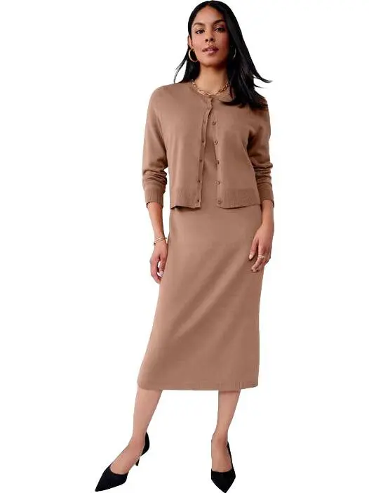 JESSICA LONDON Two-piece Sleeveless Midi Sweater Dress Set - Creamy Mocha
