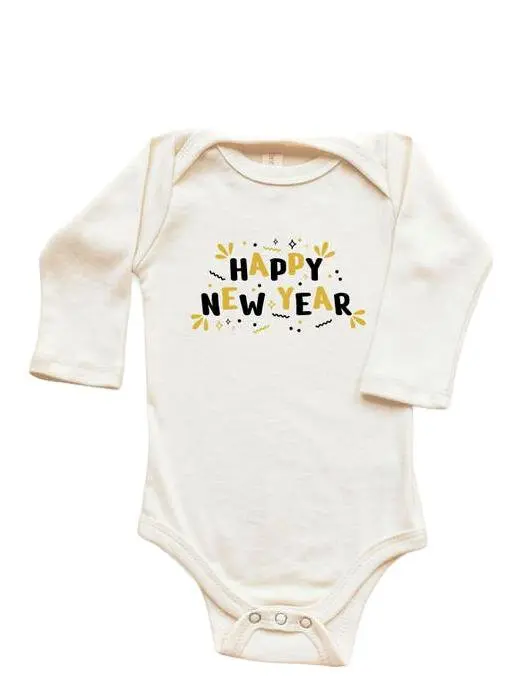 TENTH & PINE Happy New Year Organic Baby Bodysuit - Natural Black Lettering