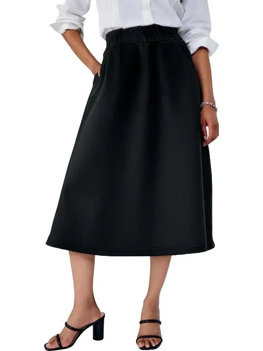 JESSICA LONDON Comfort Waist Stretch Denim Swing Skirt - Black
