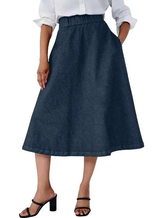 JESSICA LONDON Comfort Waist Stretch Denim Swing Skirt - Indigo