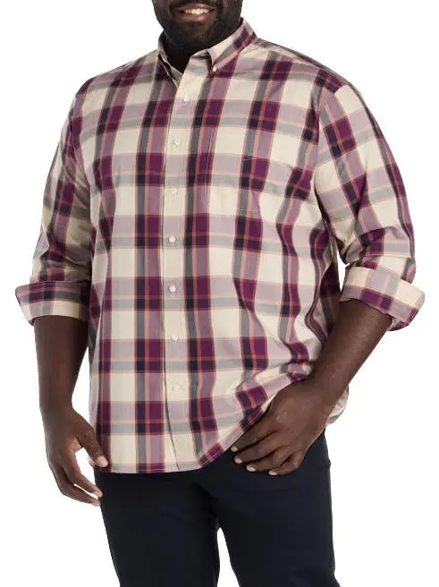 OAK HILL BY DXL Big & Tall Large Plaid Sport Shirt - Tan Multi