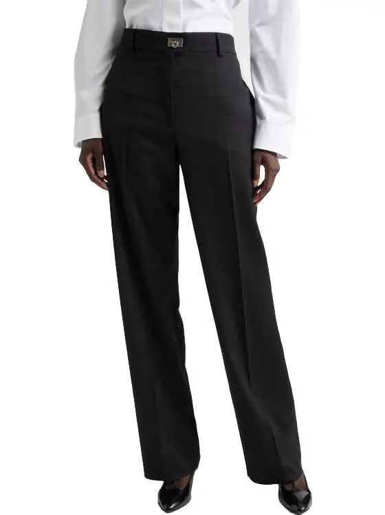 FERRAGAMO Gancio Buckle Virgin Wool & Cashmere Tailored Trousers - Nero