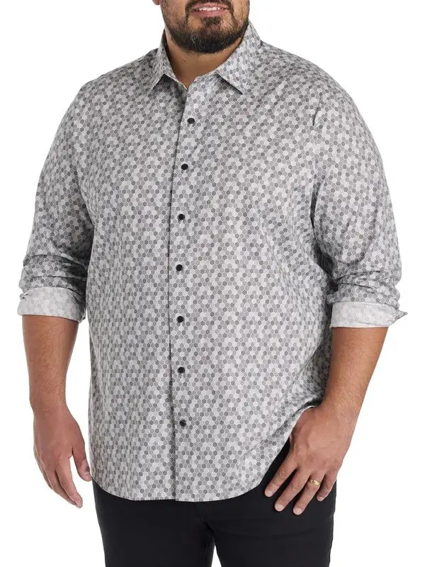 SYNRGY BY DXL Big & Tall Tonal Dotted Sport Shirt - Grey Black