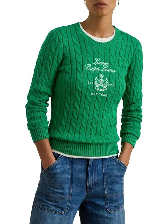 Ralph Lauren Embroidered Cable Knit Sweater - Green