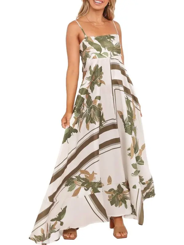 PETAL & PUP Elanor Print Sleeveless Maxi Dress - Olive Print