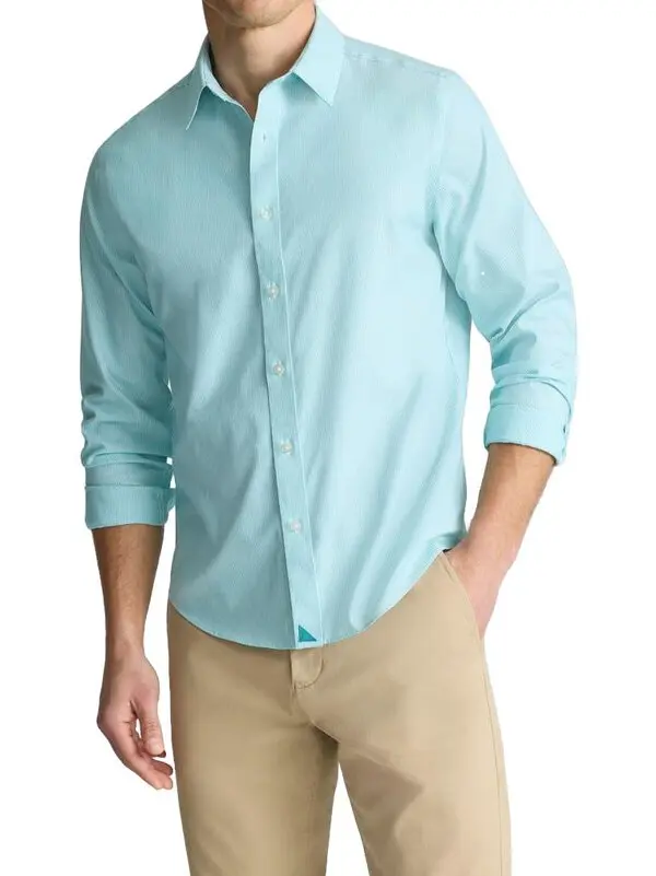 UNTUCKIT Bordeaux Pinstripe Wrinkle Free Cotton Button-up Shirt - Baltic