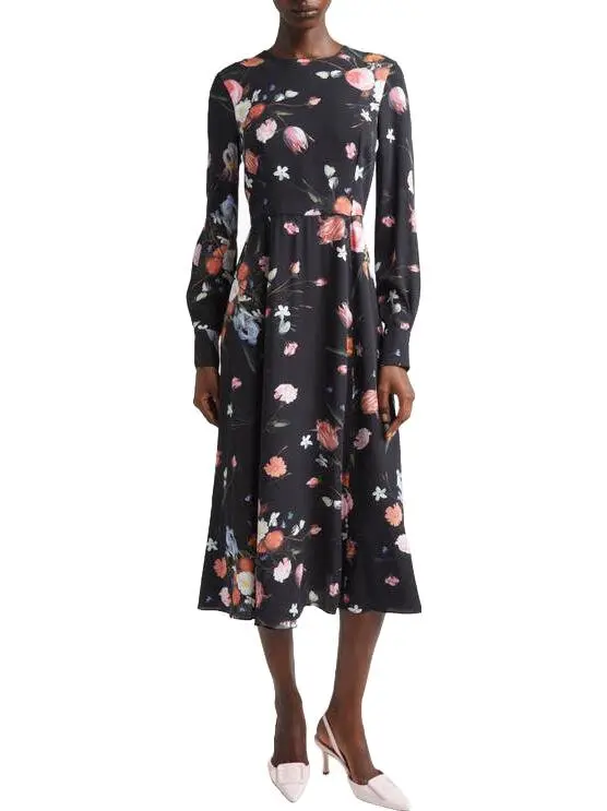 Erdem Floral Crepe Midi Dress - Dutch Flower Painting Black