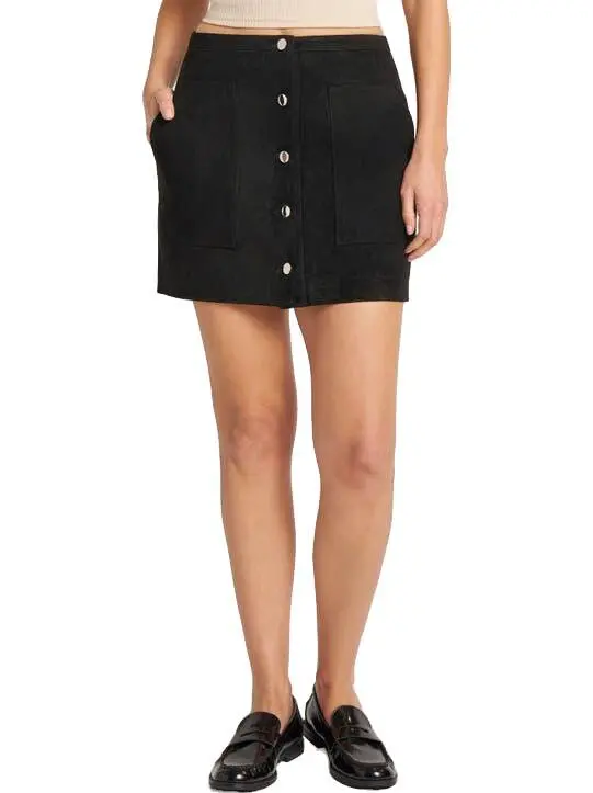 Matty M. Button Front Suede Skirt - Black