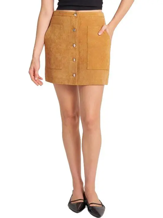 Matty M. Button Front Suede Skirt - Camel