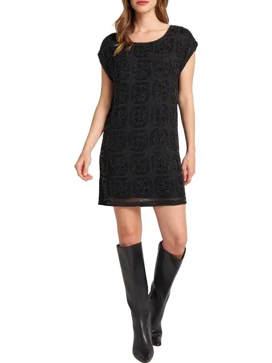 Matty M. Beaded Cap-sleeve Mini Shift Dress - Black