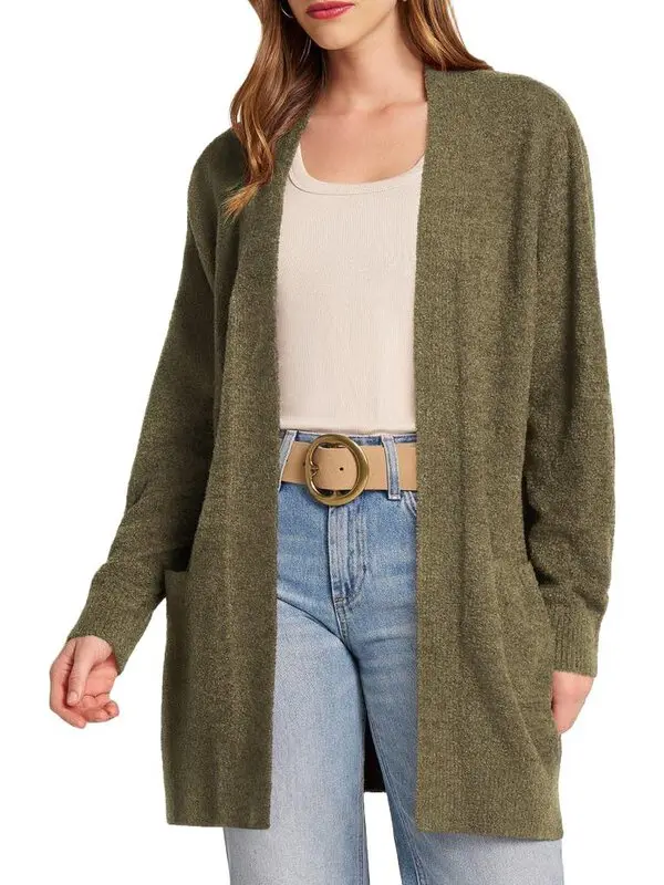 Matty M. Claire Longline Open Front Cardigan - Olive Green