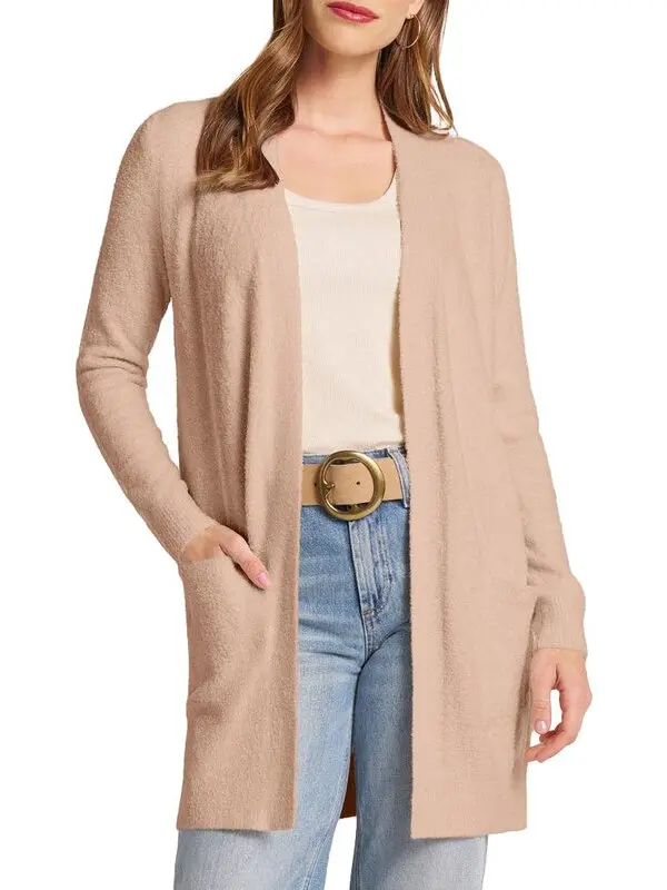 Matty M. Claire Longline Open Front Cardigan - Taupe Beige