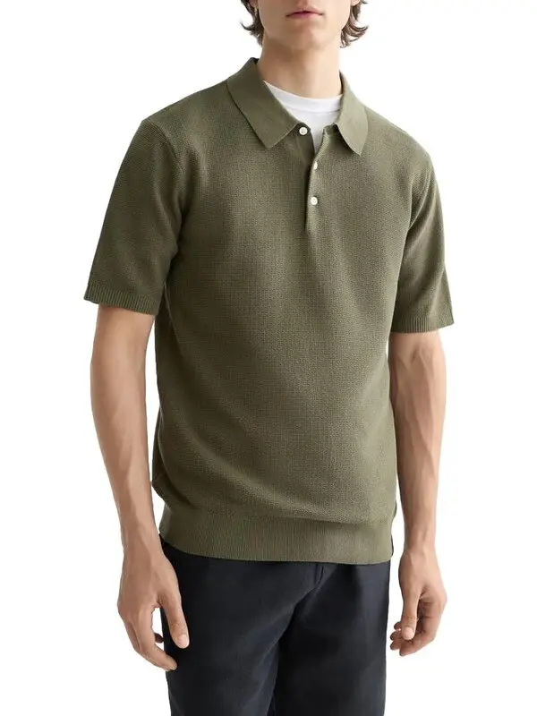 Scotch & Soda Structured Knit Cotton Polo - Olive Night