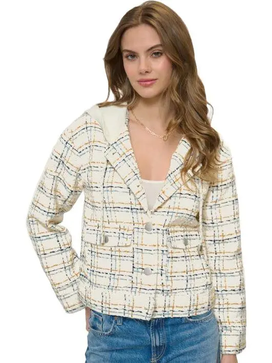 Central Park West Franki Hooded Tweed Jacket - Camel
