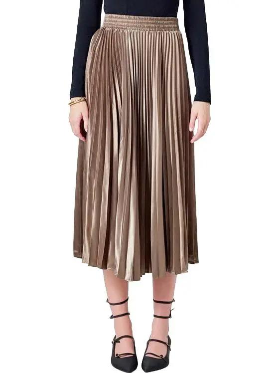 Endless Rose Sunburst Pleated Skirt - Mocha