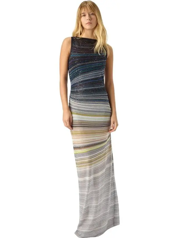 Missoni Striped Knit Boat-neck Long Dress - Blue & Grey