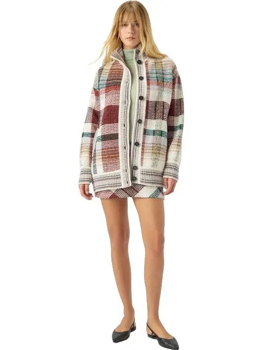 Missoni Oversized Buttoned Cardigan With Check Pattern - White & Burgundy