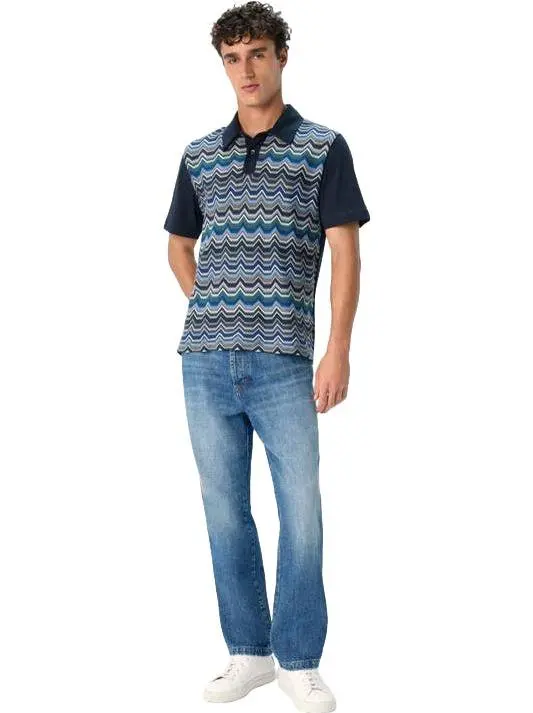 Missoni Short Sleeve Polo With Geometric Zigzag Pattern - Blue