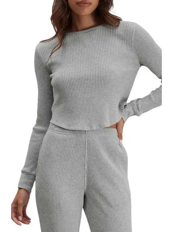 Lunya Waffle Soft Crewneck Top - Moonlit Grey Heather
