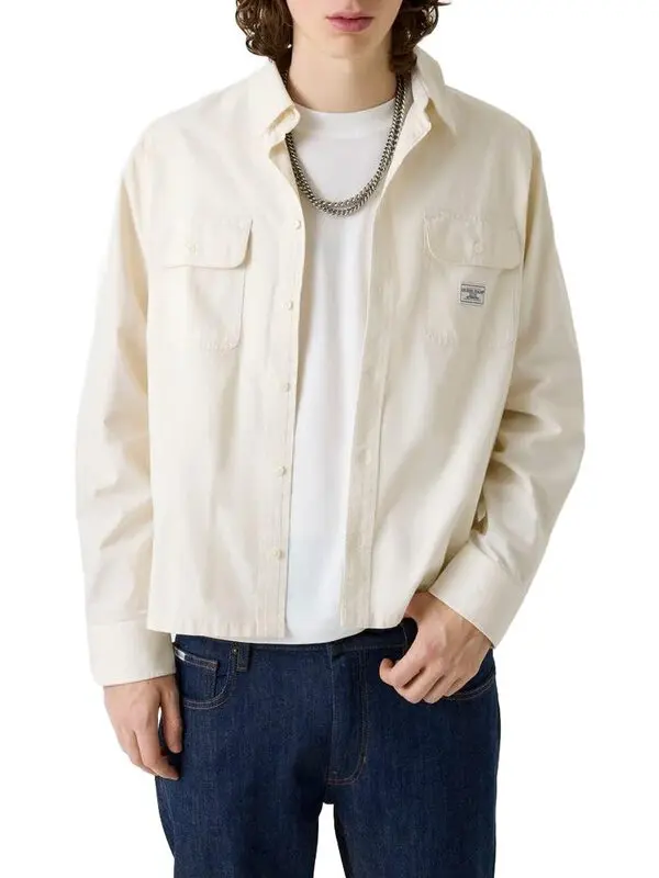 Guess Boxy Cotton Shirt Jacket - Ivory