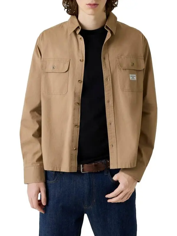 Guess Boxy Cotton Shirt Jacket - Tan