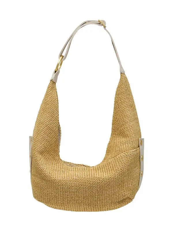HAMMITT Tom Zip Medium Hobo Bag - Calla Lily White Raffia/gold