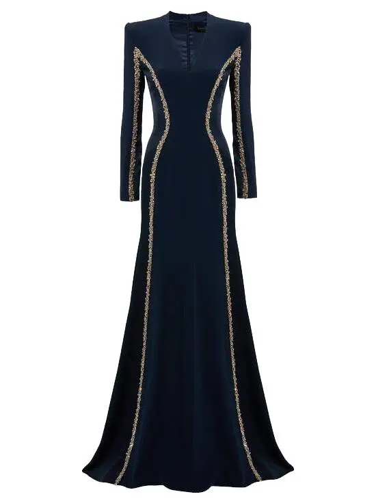 Jenny Packham Ghost Orchid Embellished Maxi Dress - Blackthorne Blue