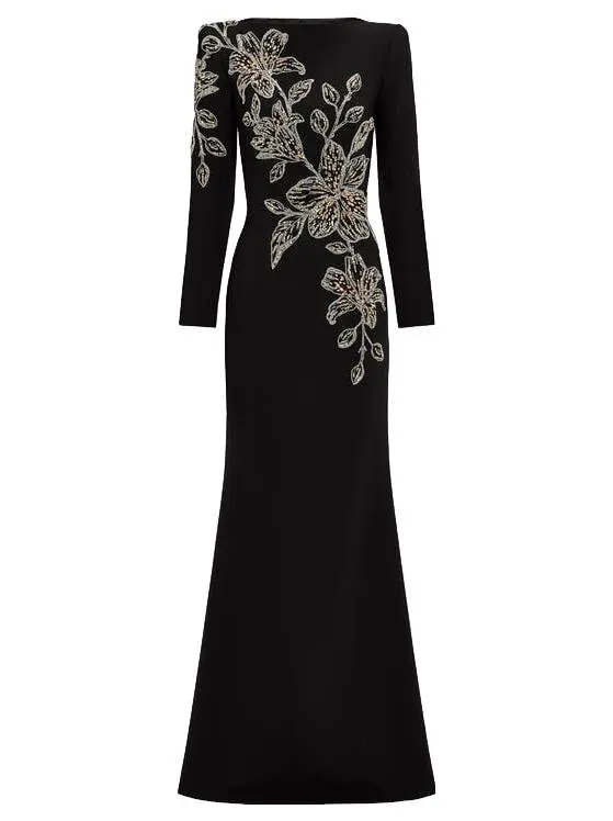 Jenny Packham Floral-embellished Maxi Dress - Liquorice