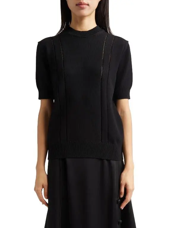 JIL SANDER Pointelle Knit Wool & Cotton Sweater - Black