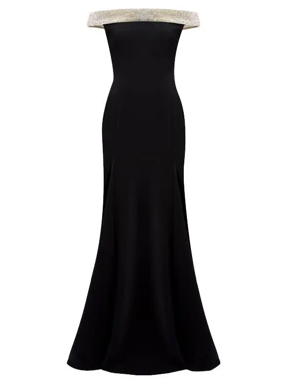 Jenny Packham Enigma Off-the-shoulder Gown - Liquorice