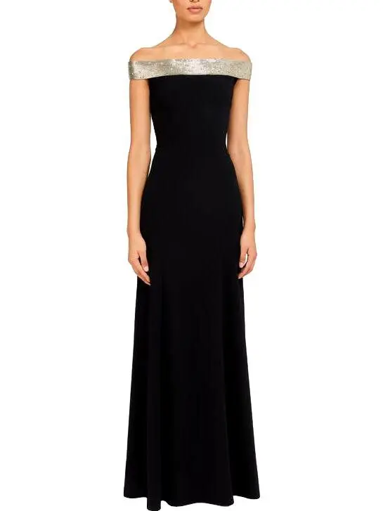 Jenny Packham Enigma Off-the-shoulder Gown - Liquorice