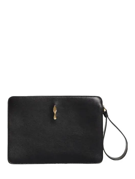 CHRISTIAN LOUBOUTIN Small Bettina Leather Wristlet - Black/gold