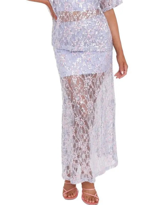 PETAL & PUP Sequin Lace Maxi Skirt - Purple
