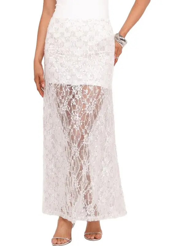PETAL & PUP Sequin Lace Maxi Skirt - White