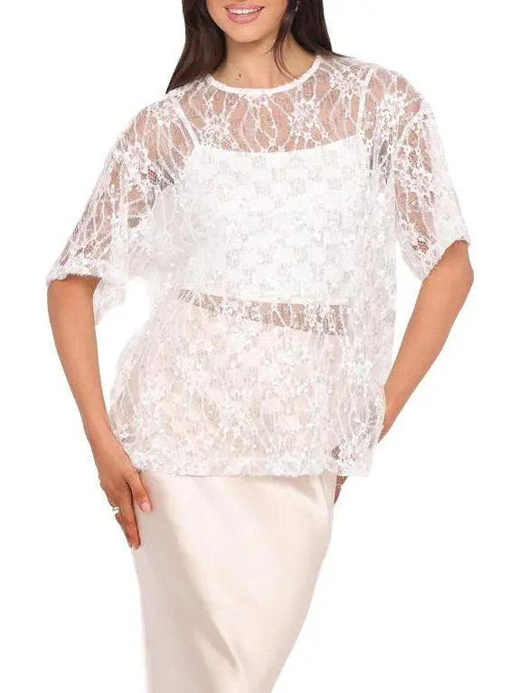 PETAL & PUP Yonder Oversized Sequin Floral Lace Top - White