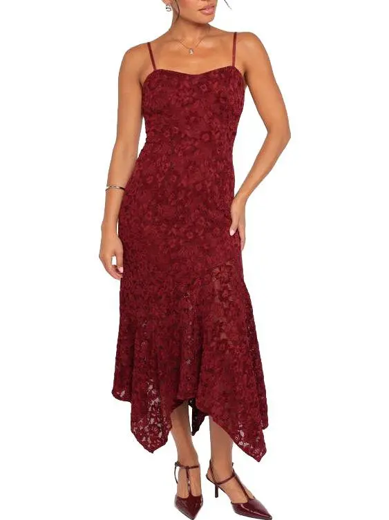 PETAL & PUP Lorde Embroidered Lace Midi Dress - Burgundy Lace