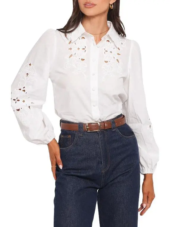 PETAL & PUP Aeloria Eyelet Button-up Shirt - White Embroidery