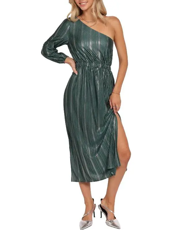 PETAL & PUP One Shoulder Pleated Maxi Dress - Green