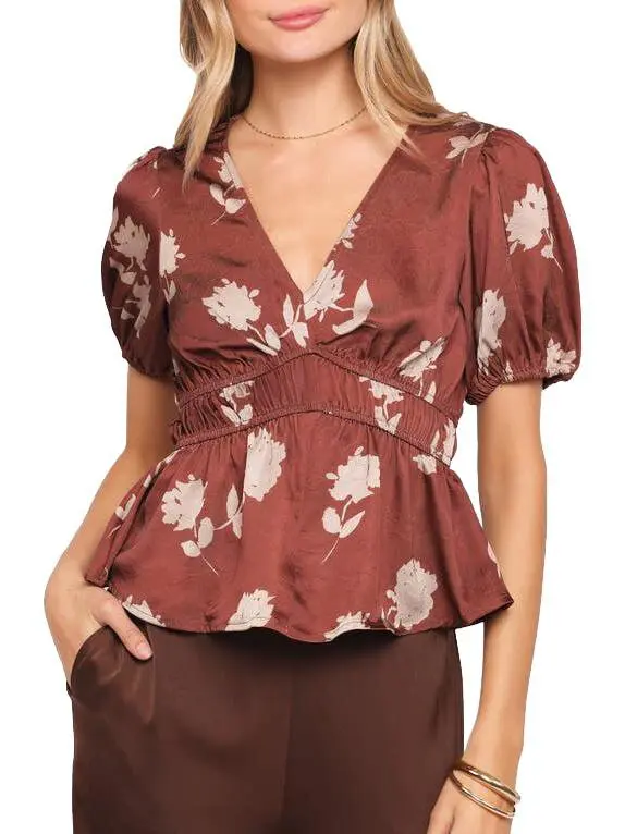 PETAL & PUP Griffin Floral Peplum Blouse - Brown Floral
