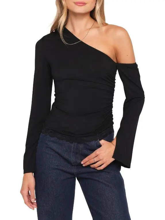 PETAL & PUP Faeryn Ruched One-shoulder Top - Black
