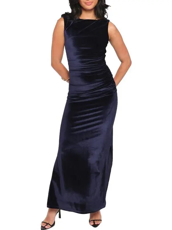 PETAL & PUP Velvet Ruched Maxi Dress - Midnight Velvet