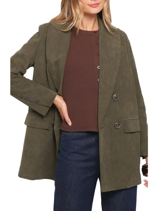 PETAL & PUP Madi Double Breasted Corduroy Blazer - Olive