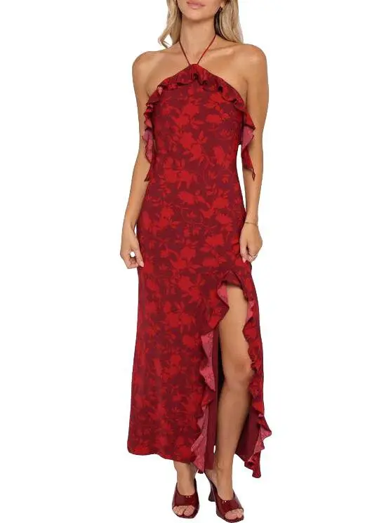 PETAL & PUP Patricia Floral Maxi Dress - Burgundy/red Floral