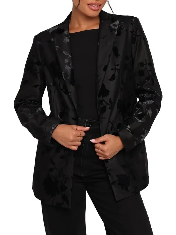 PETAL & PUP Floral Velvet Burnout Blazer - Black Velvet