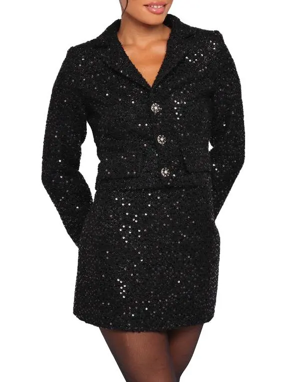 PETAL & PUP Valentina Sequin Crop Blazer - Black Sequin