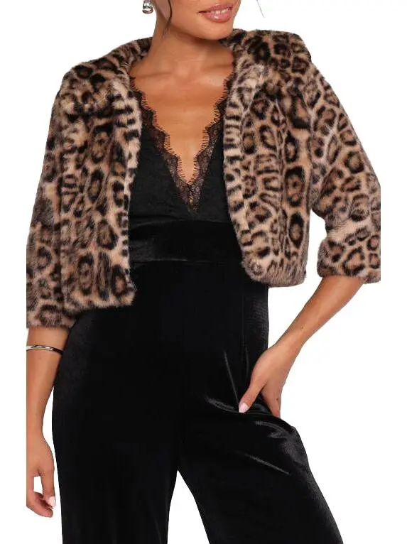 PETAL & PUP Florian Faux Fur Crop Jacket - Leopard